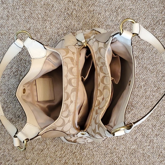 Coach | Bags | Coach Patched Circle Leather Beige Signature Bag | Poshmark